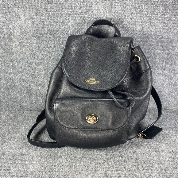 Coach | Bags | Coachmini Billie Backpack Black Leather Pebble Turnlock ...